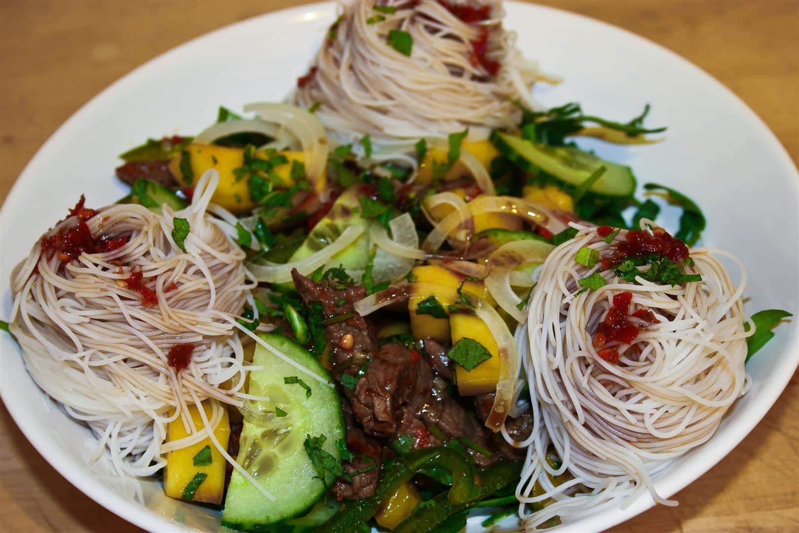 Mango and Beef Salad with Rice Noodles - Home Sweet Sweden